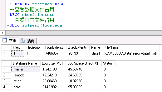 查看MS SQL数据库日志文件占用空间大小和库中各表记录行数占用空间 - JiangHuaGuo - 博客园